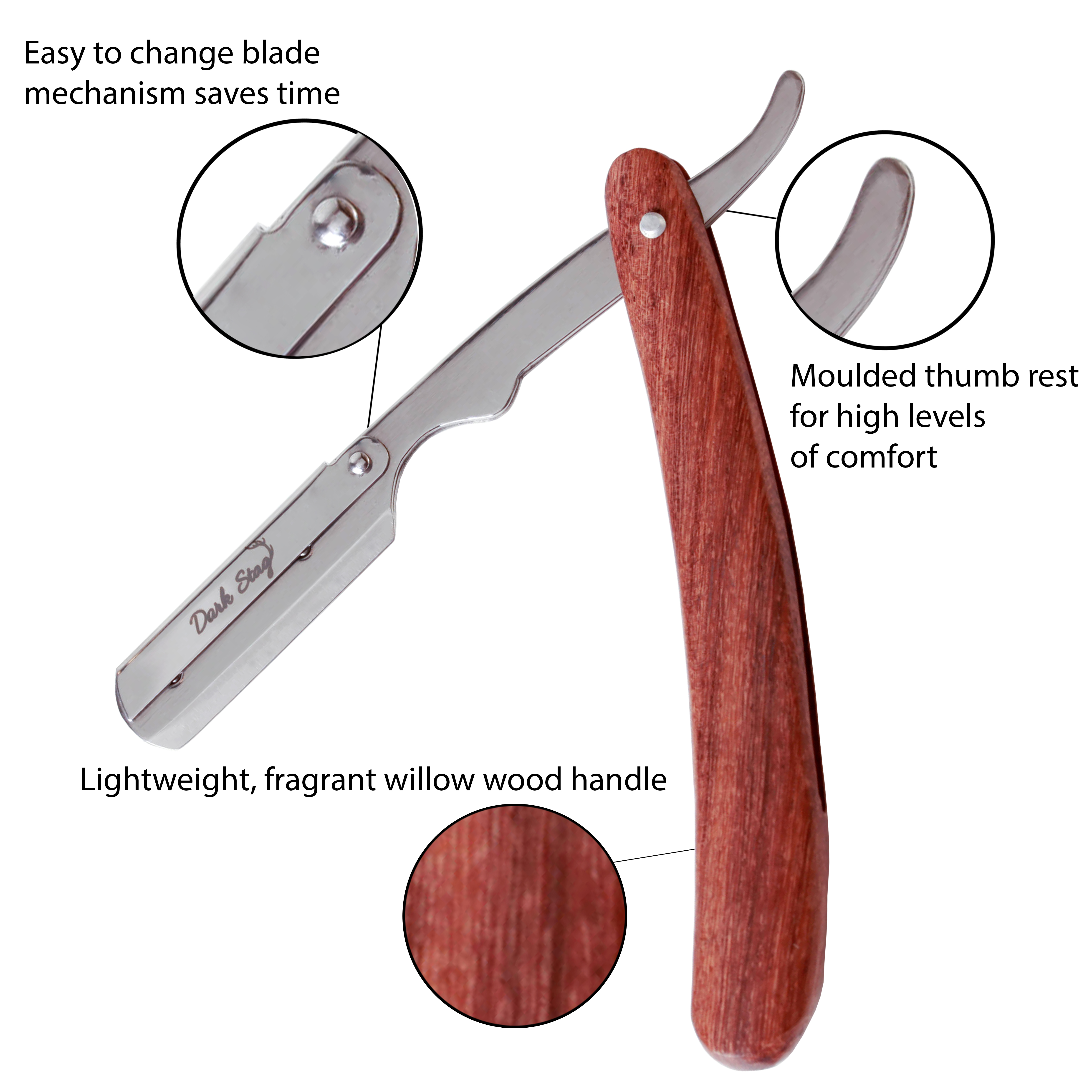 Dark Stag Straight Razor Wooden Handle - Pelosi Labels
